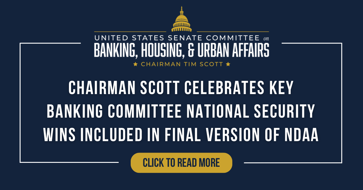 Chairman Scott Celebrates Key Banking Committee National Security Wins ...