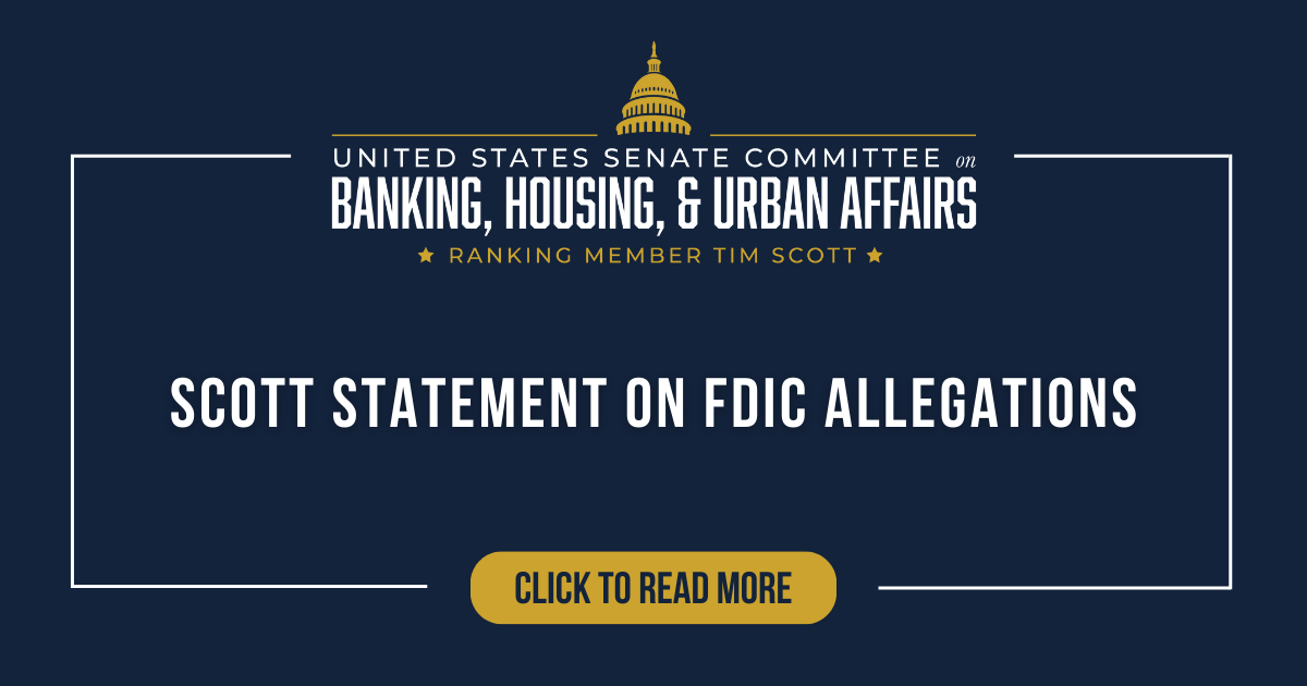 Scott Statement on FDIC Allegations | United States Committee on ...